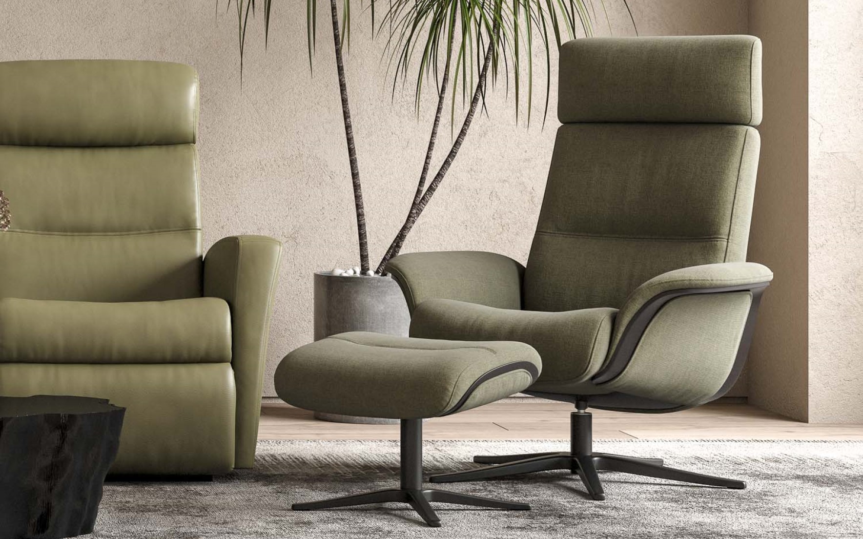 fauteuil-relax-tissu-kaki-space5100 - L'Ameublier